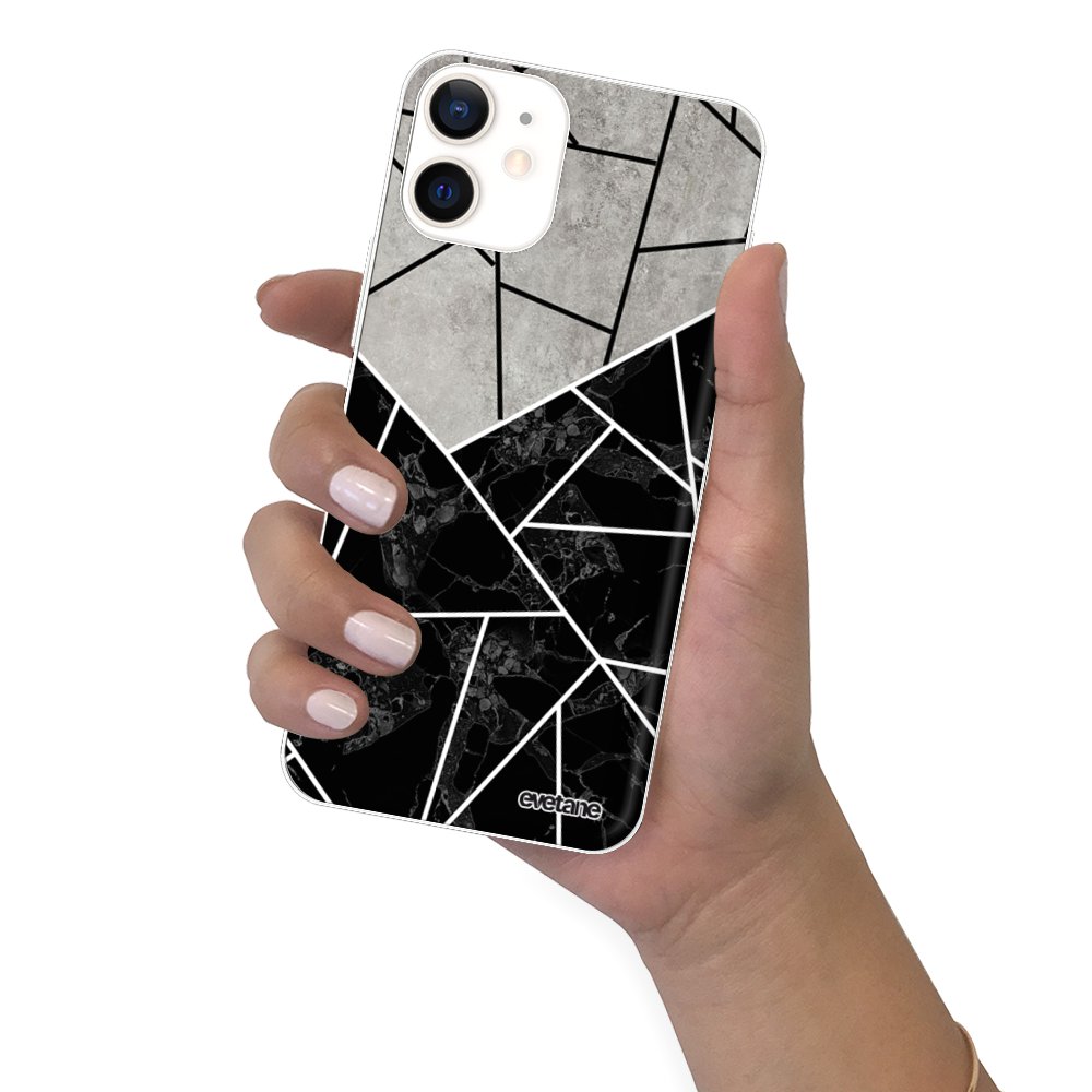 -5€ sur Coque pour iPhone 12 mini souple transparente Duo Noir-Gris ...
